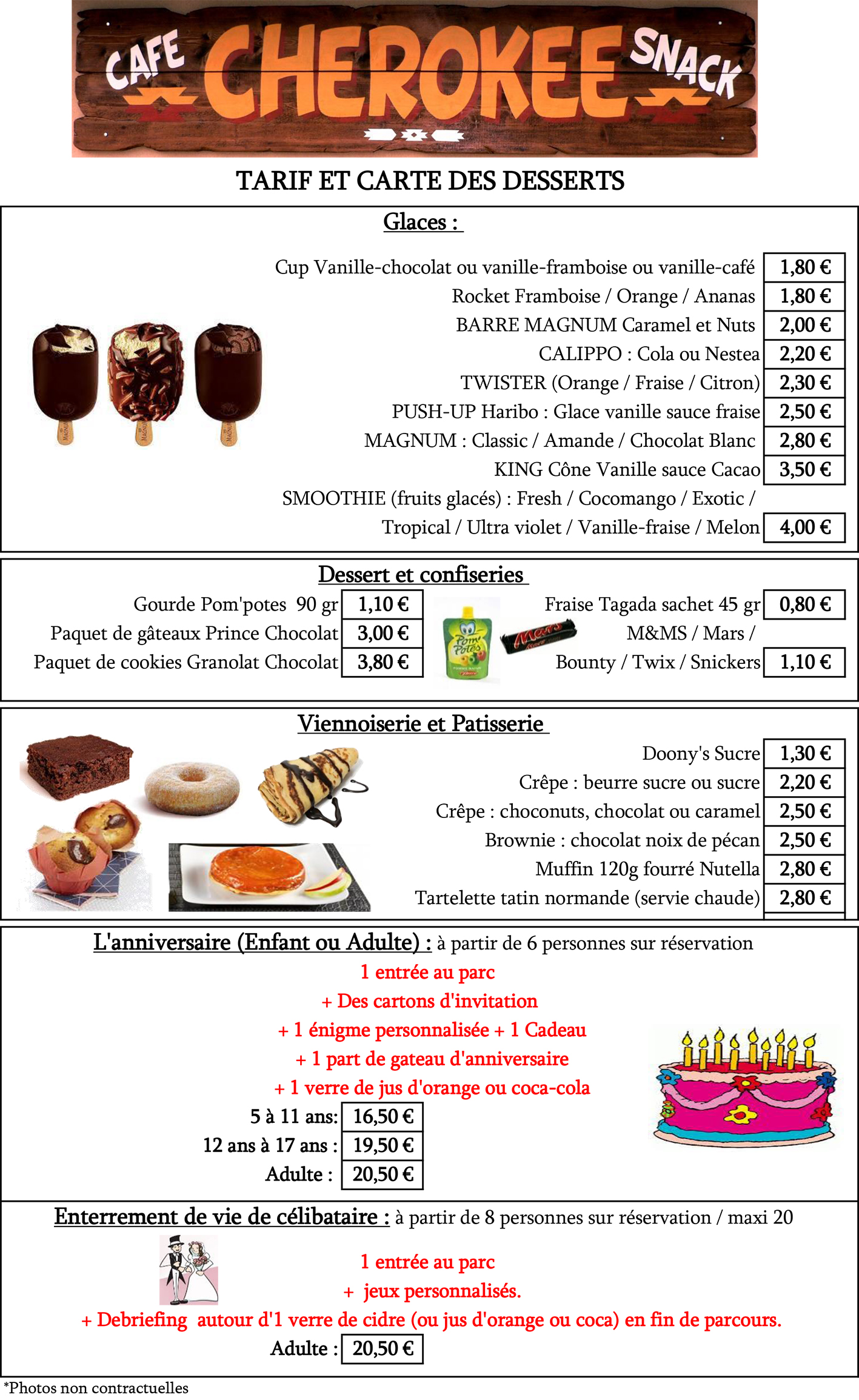 TARIFS snack 2022 - Enigmaparc - a unic theme parc in Europe